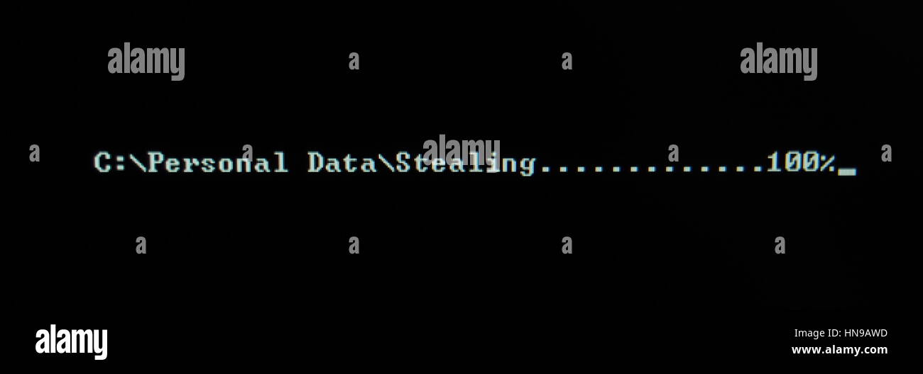 Computer screen shot of black background and white warning security ...