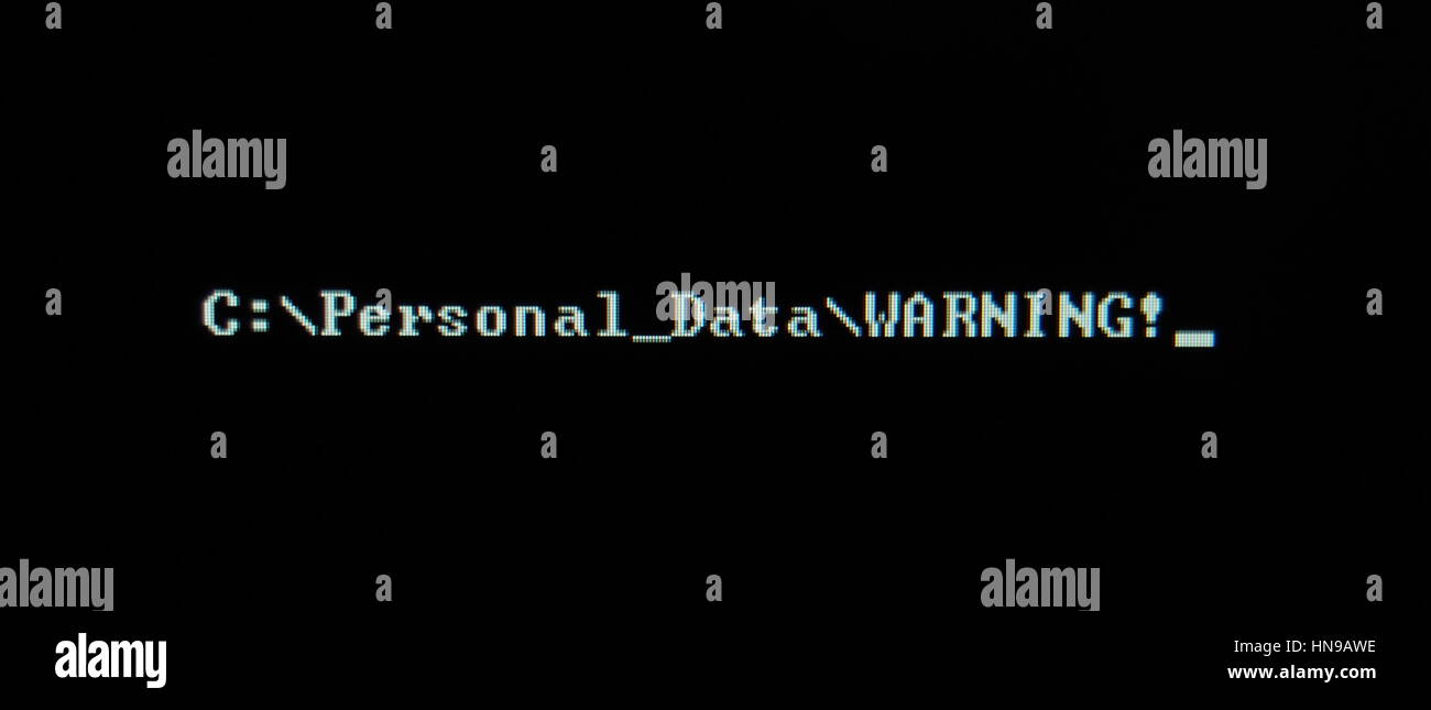 Computer screen shot of black background and white warning security ...