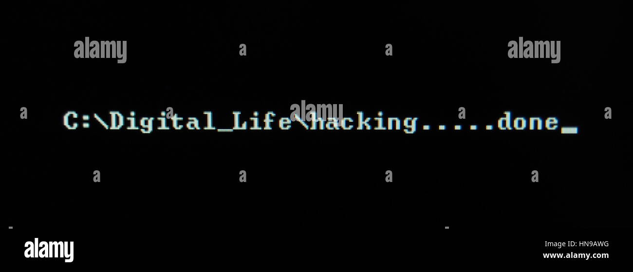 Computer screen shot of black background and white warning security ...