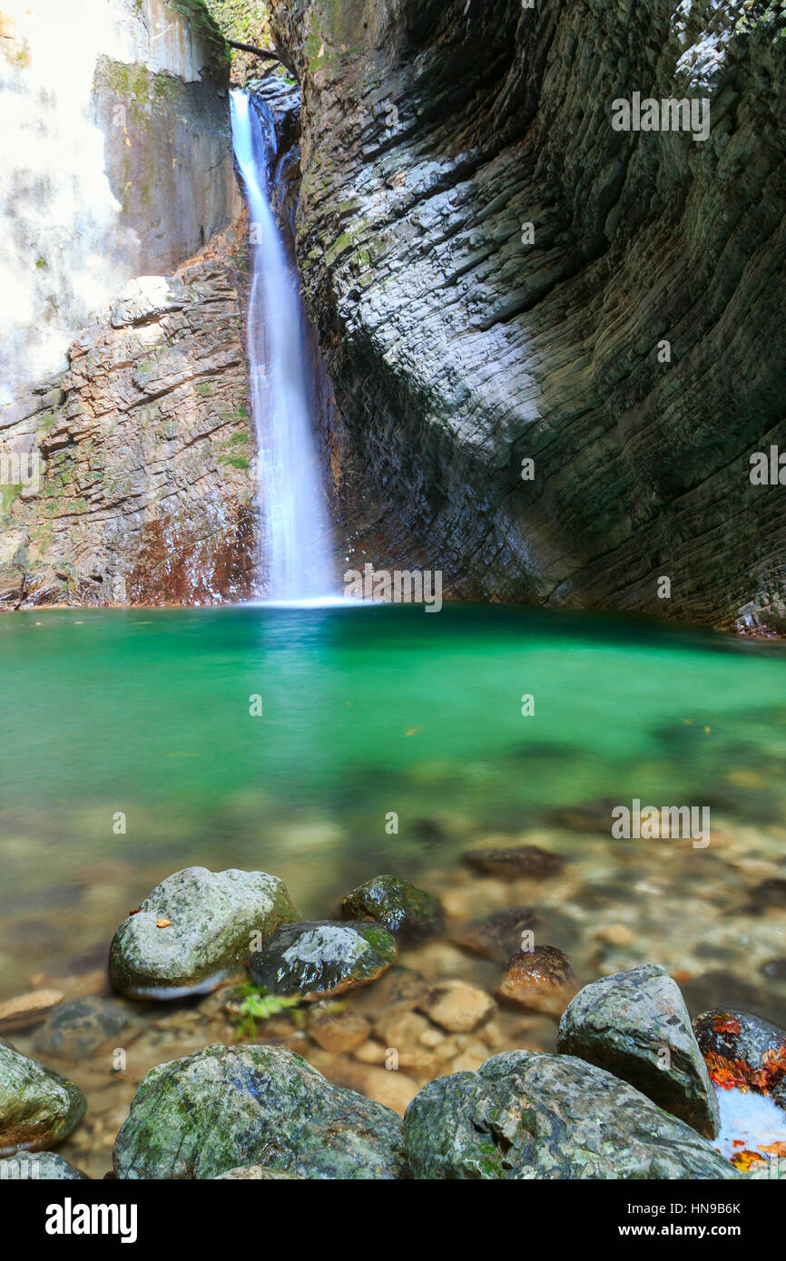 Kozjak waterfalls to the beautiful cave of Triglav National Park in Slovenia Stock Photo - Alamy