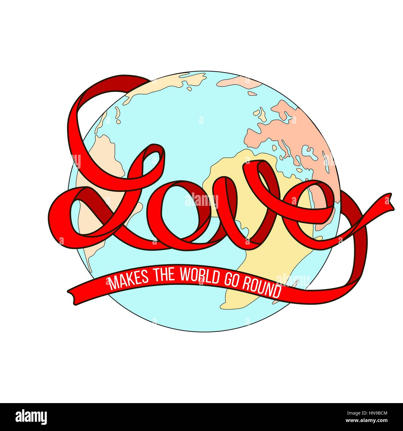 Love makes the world go round text on globe background. Connecting ...
