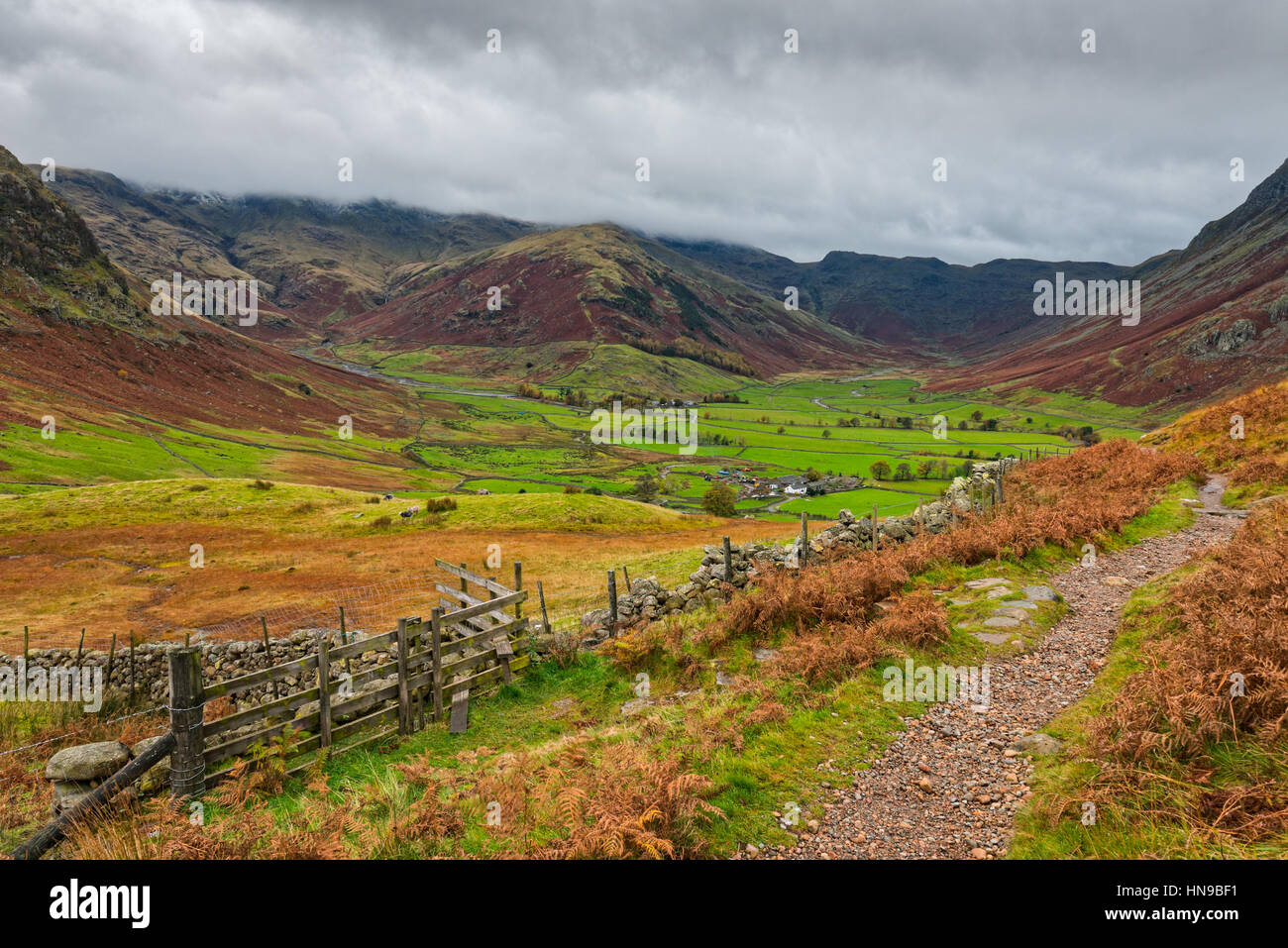 The head of the Great Langdale valley from the foot of Side Pike in the ...