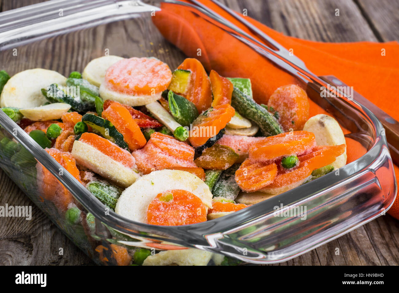 Mix of deep-frozen vegetables in glass form Stock Photo - Alamy