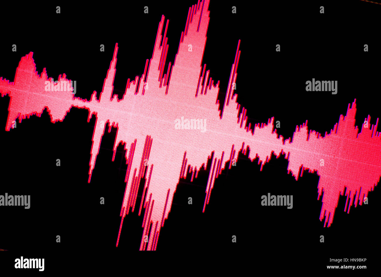 Sound recording studio audio wave on computer screen in professional ...