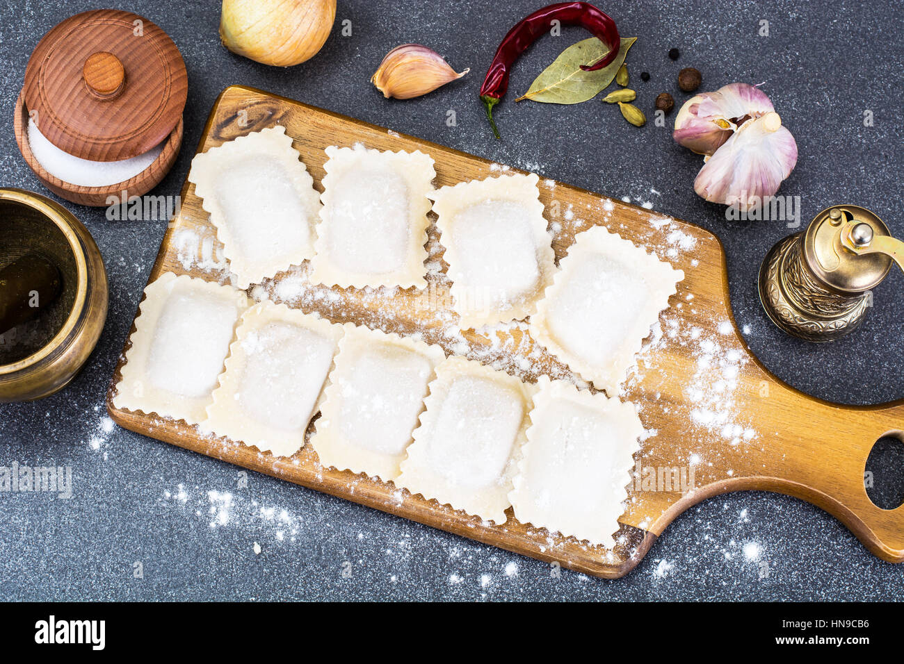 Dumplings square shape Stock Photo - Alamy