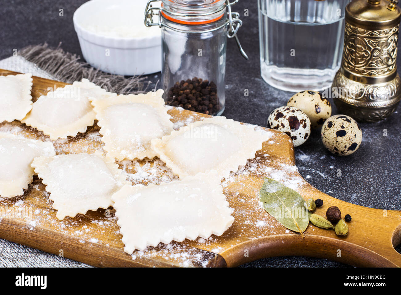 Dumplings square shape Stock Photo - Alamy