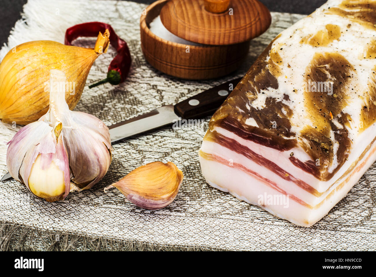 Piece of salty bacon Stock Photo - Alamy