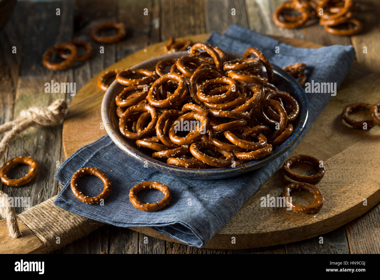 Salty Hard Round Pretzels Ready to Eat Stock Photo - Alamy