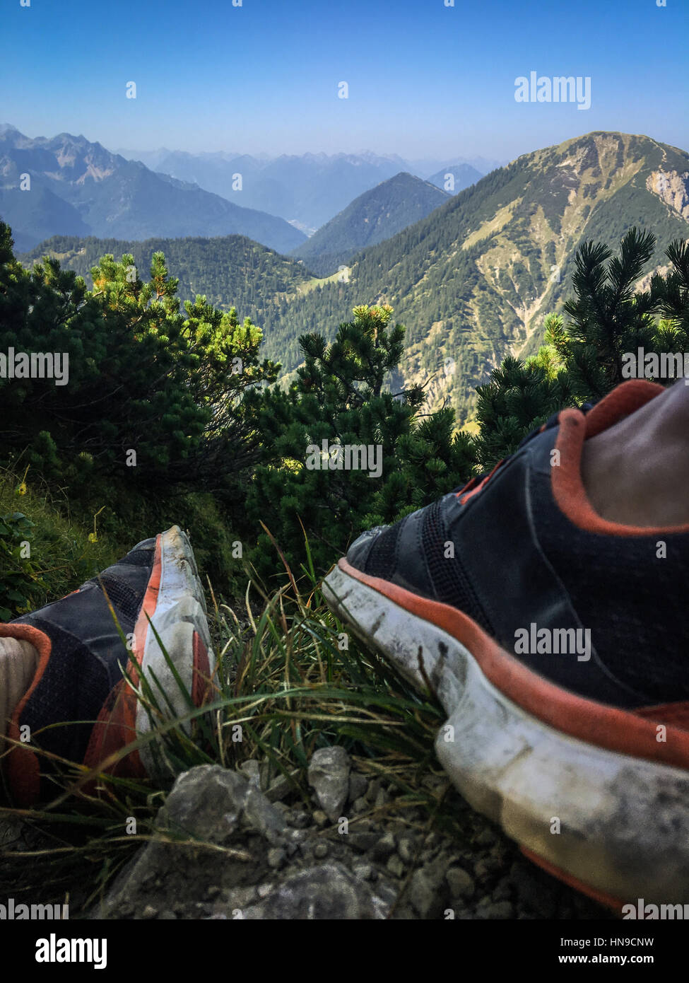 Panorama view over the german bavarian Alps - Hiking on the ridge ...