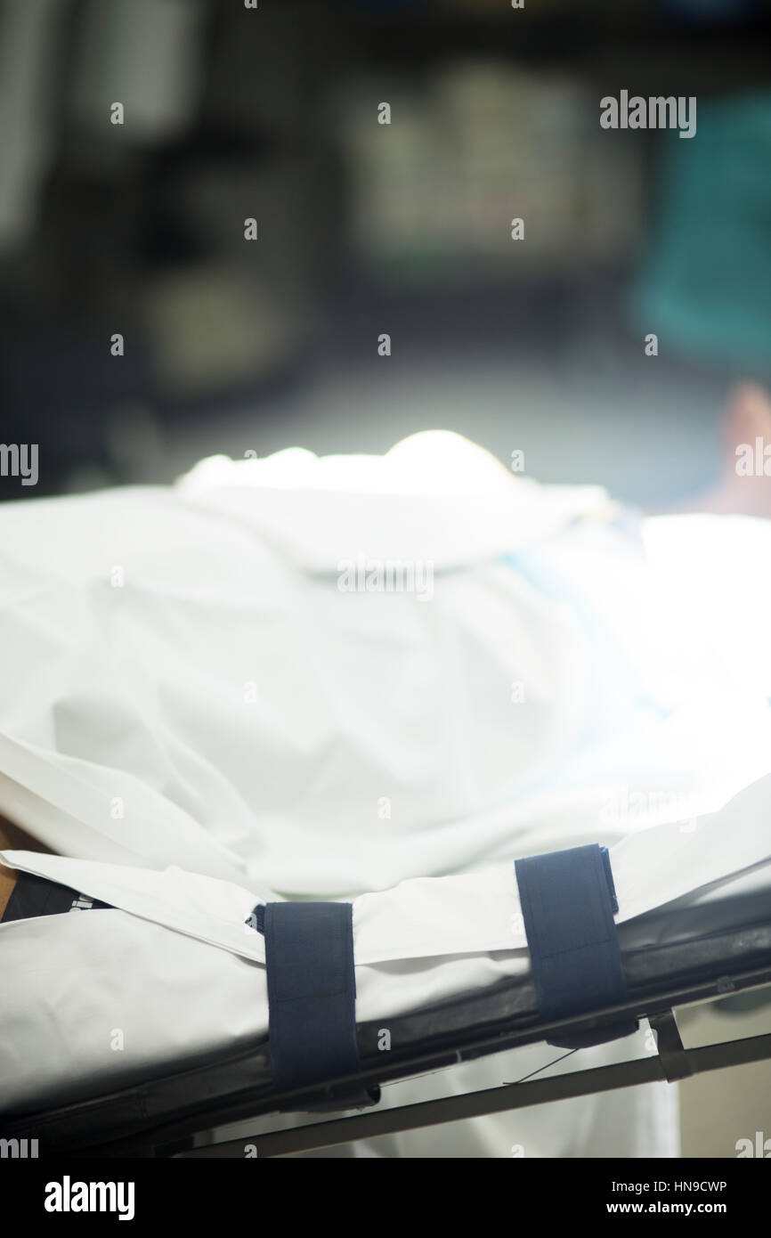 Hospital ward emergency room operating theater, patient bed and modern ...