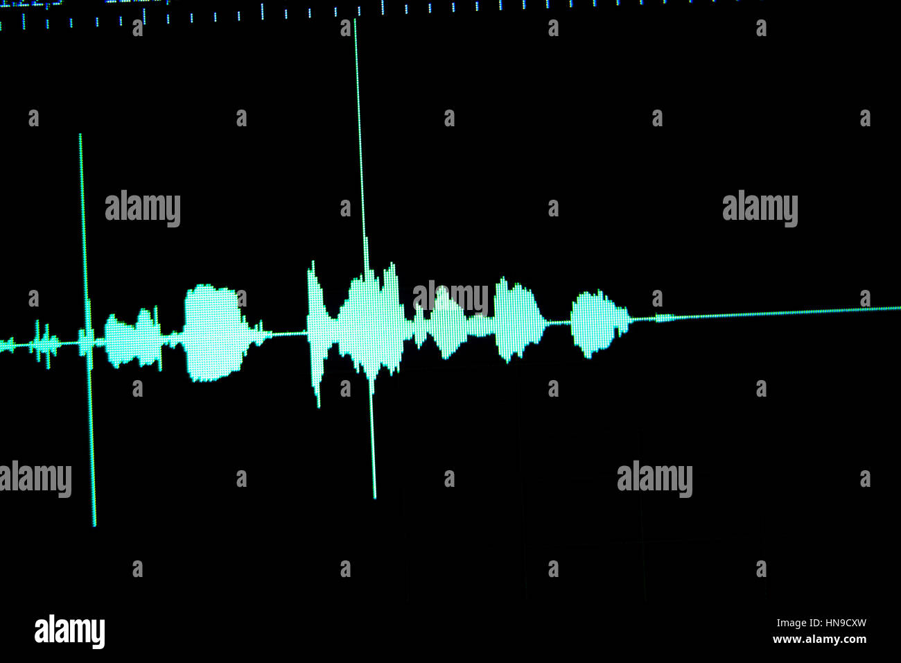 Sound recording studio audio wave on computer screen in professional ...