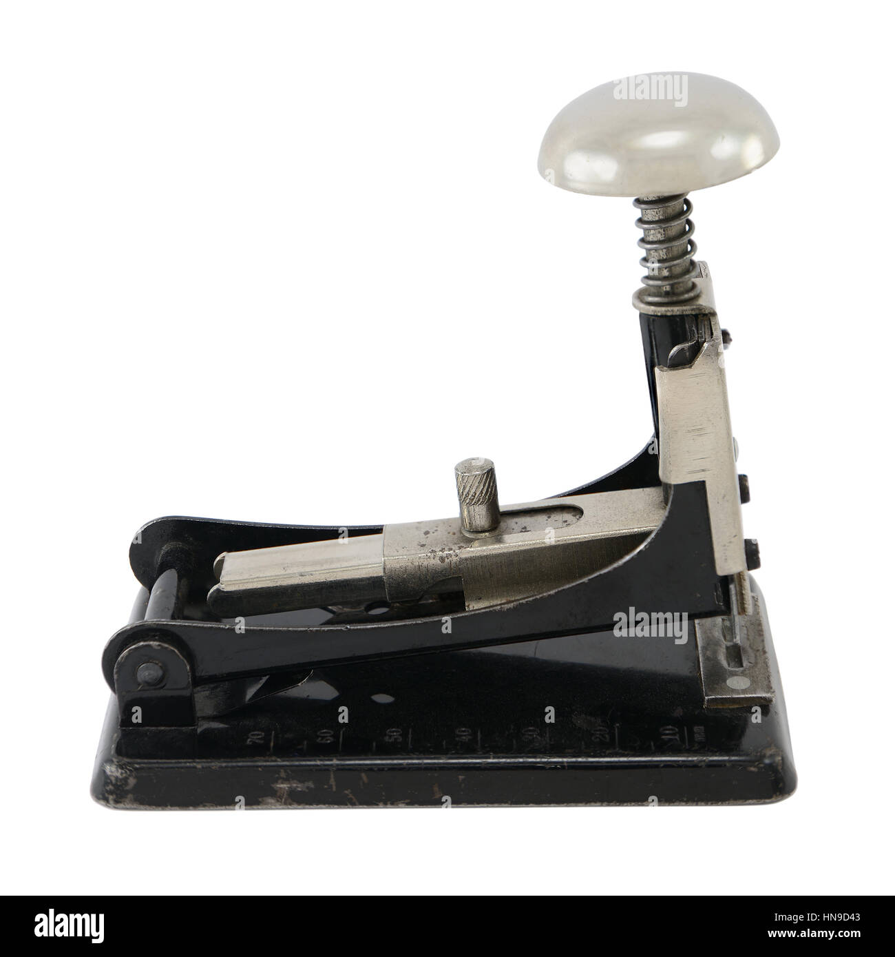 Old-fashioned black metal stapler, isolated on white Stock Photo - Alamy