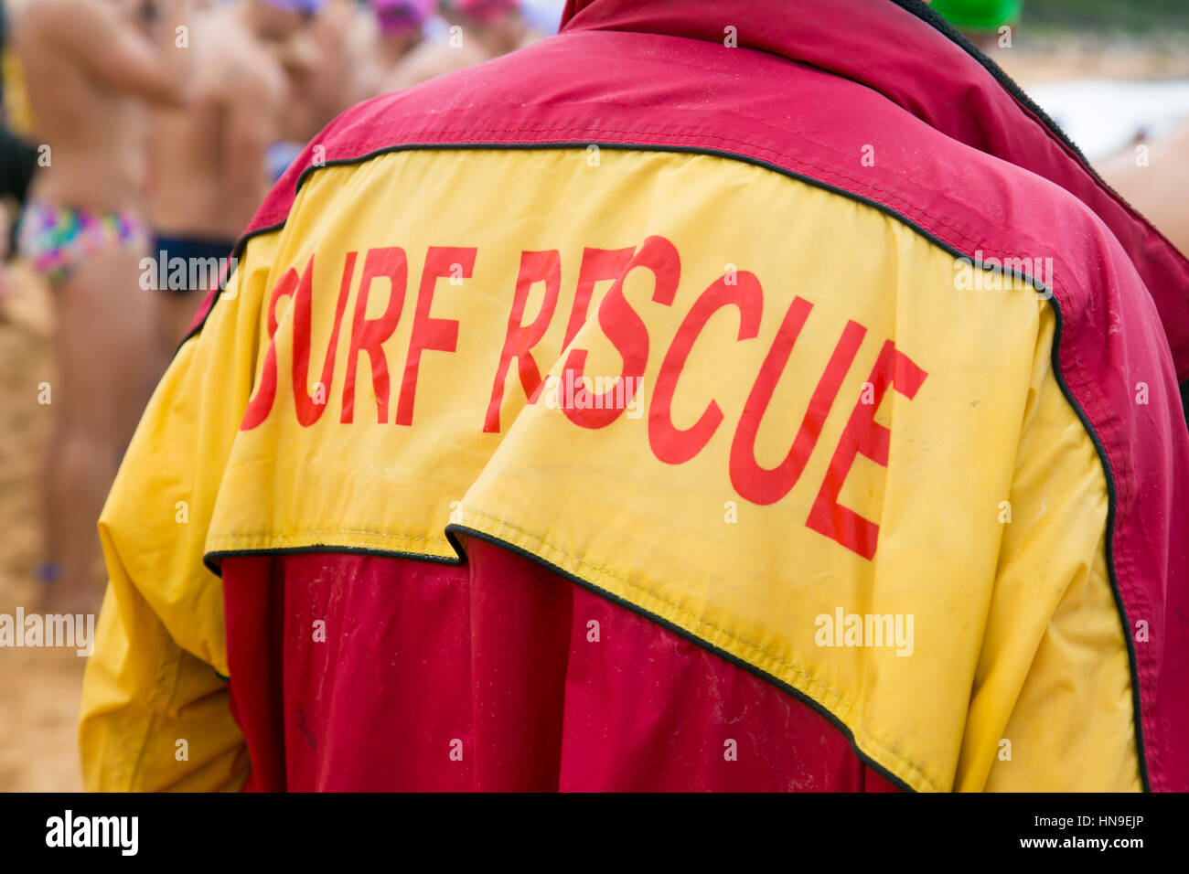 Surf rescue jacket worn by lifeguard on Sydney's Avalon Beach,Australia ...