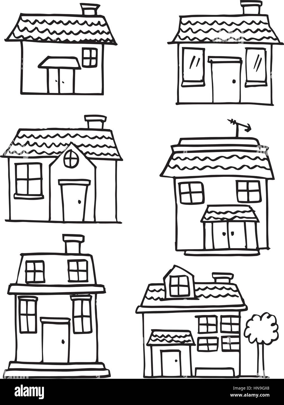 Hand draw of house set various collection stock Stock Vector Image ...