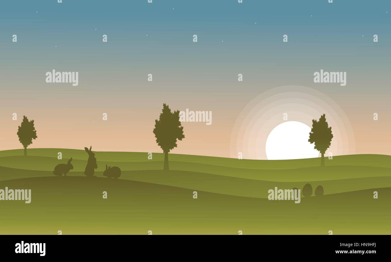 Silhouette of rabbit at the sunset vector illustration Stock Vector ...