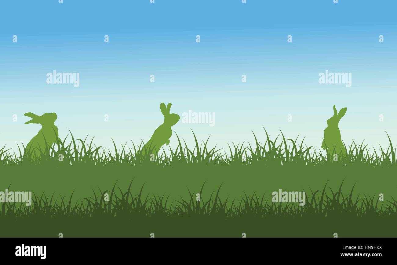 Silhouette of rabbit on field scenery vector illustration Stock Vector ...