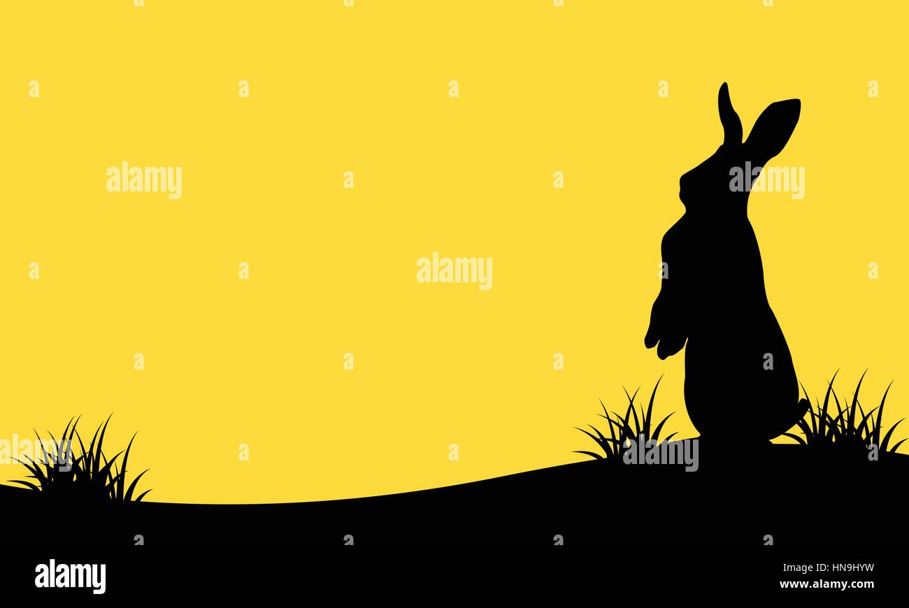 Bunny easter on hill silhouettes landscape vector art Stock Vector ...
