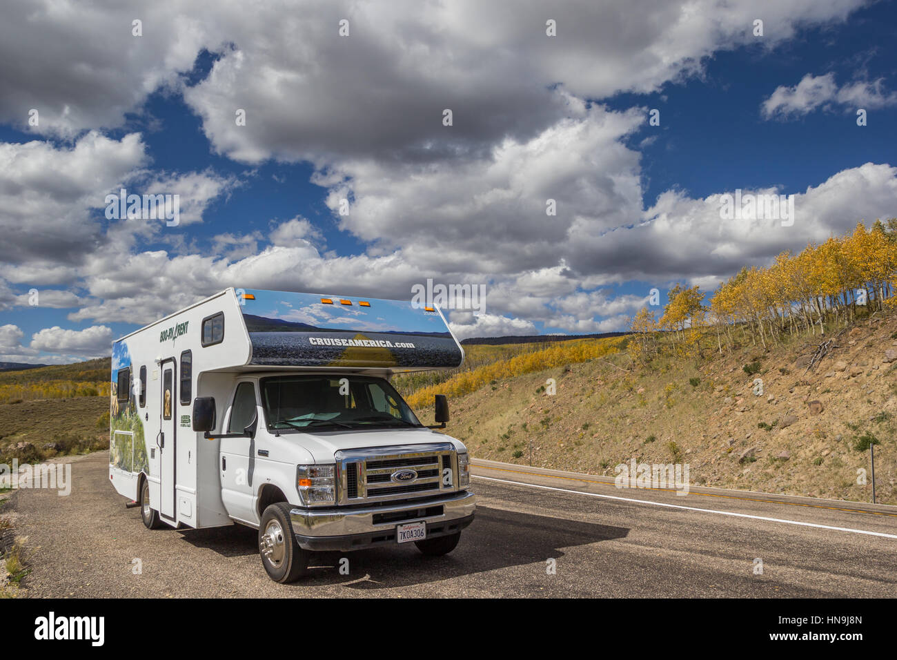 RV on Boulder Mountain road in Utah, USA Stock Photo - Alamy
