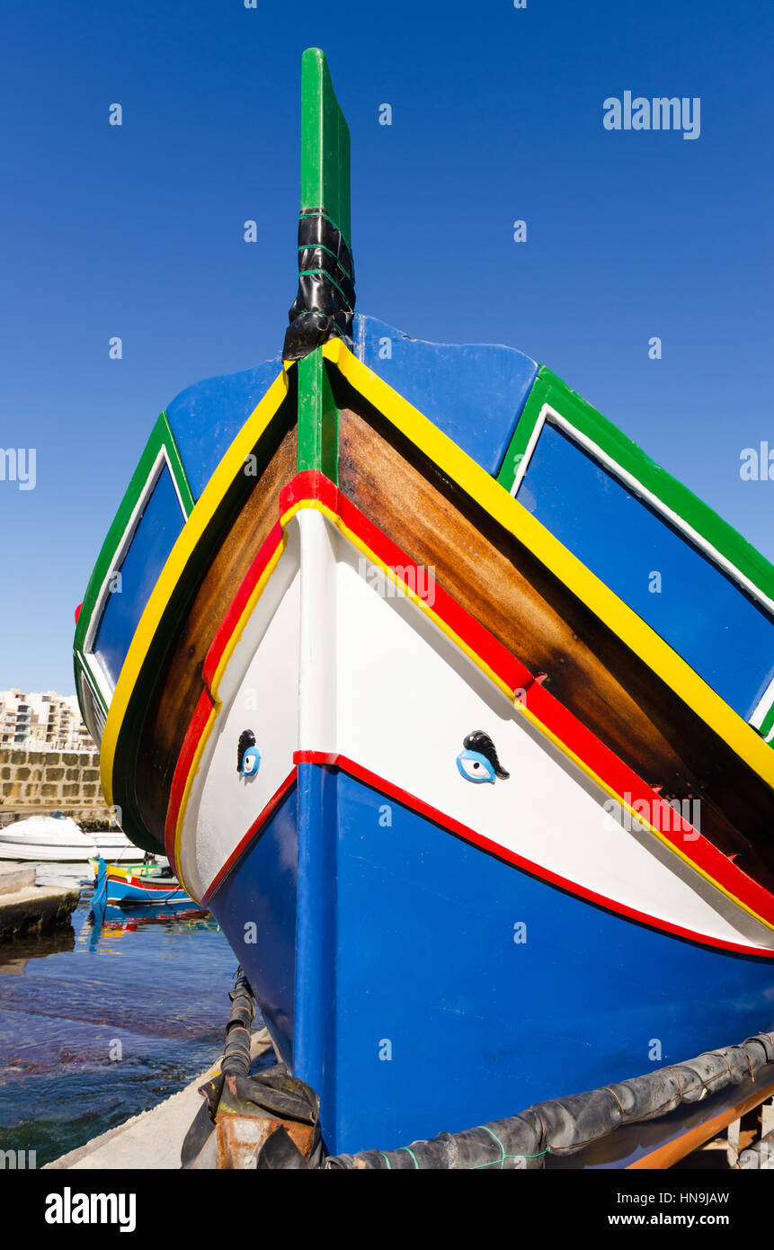 Traditional Maltese Boat in Marsalforn - Gozo, Malta Stock Photo - Alamy