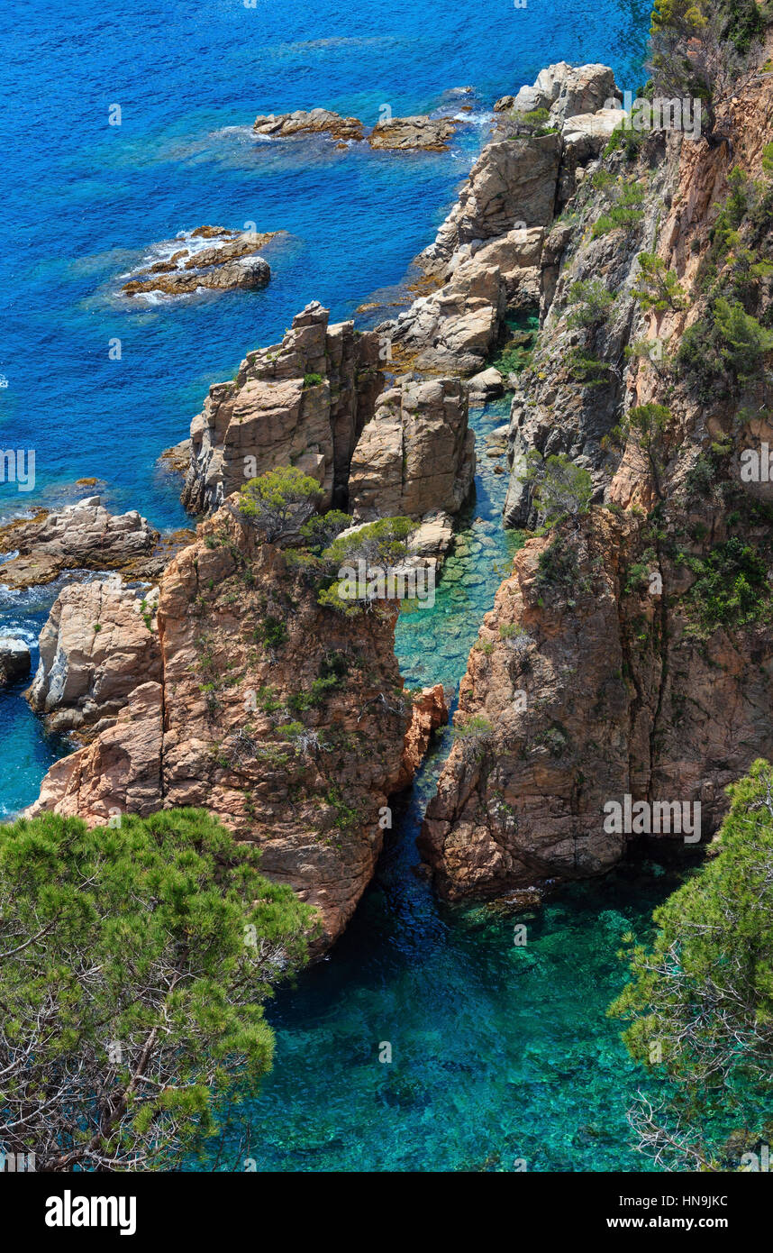 Summer sea rocky coast landscape (Catalonia, Spain). View from above ...