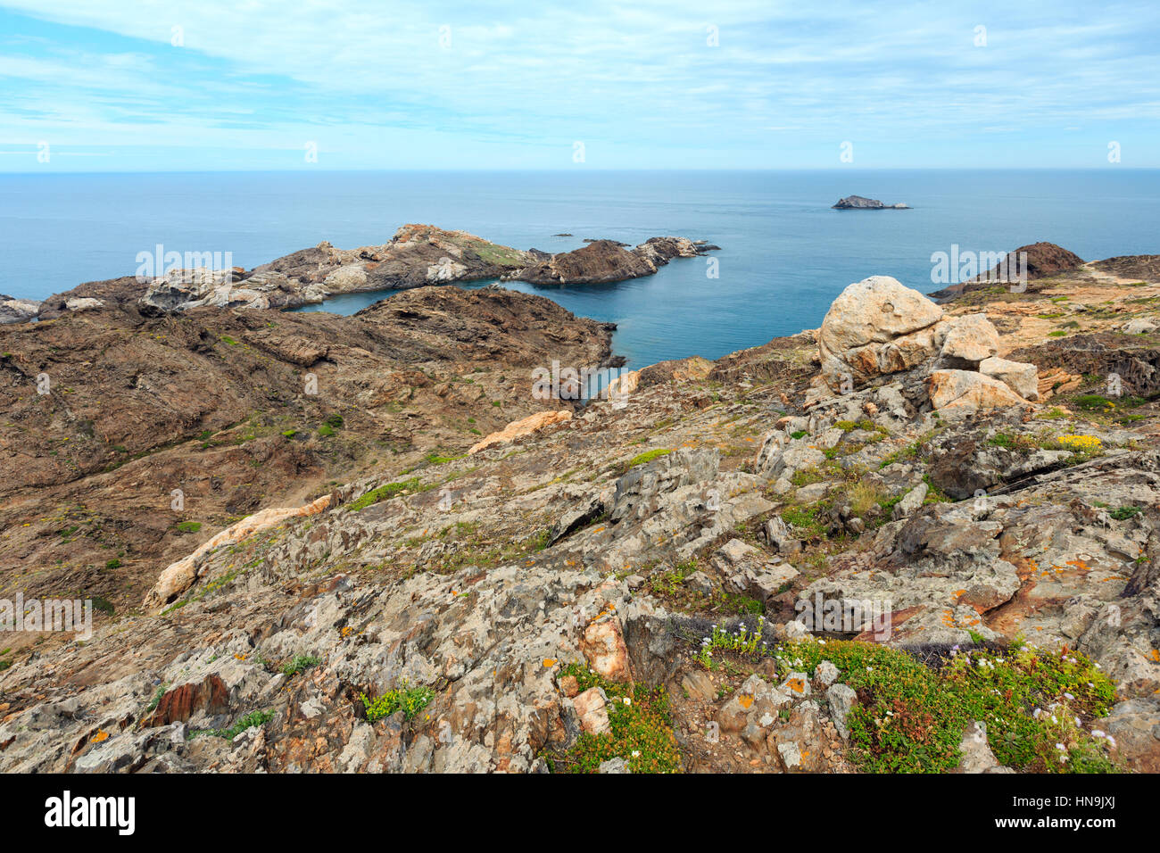 Mediterranean rocky coast summer view from Creus cape (Cap de Creus ...