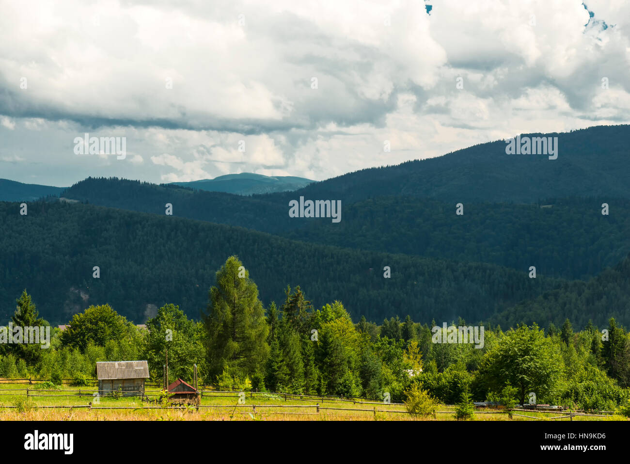 Beautiful mountains landscape in Carpathian. Beautiful blue sky and ...