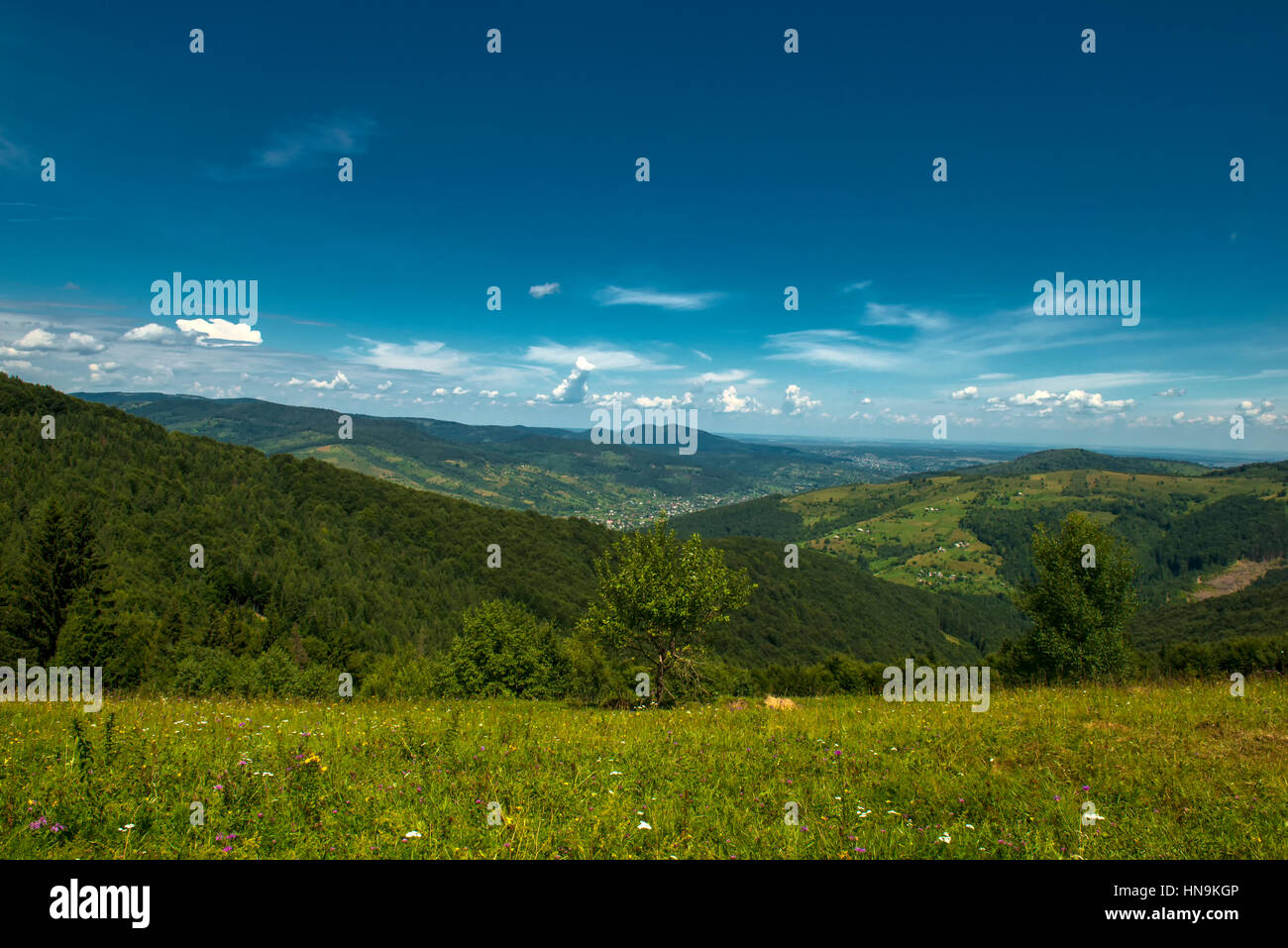 Beautiful mountains landscape in Carpathian. Beautiful blue sky and ...