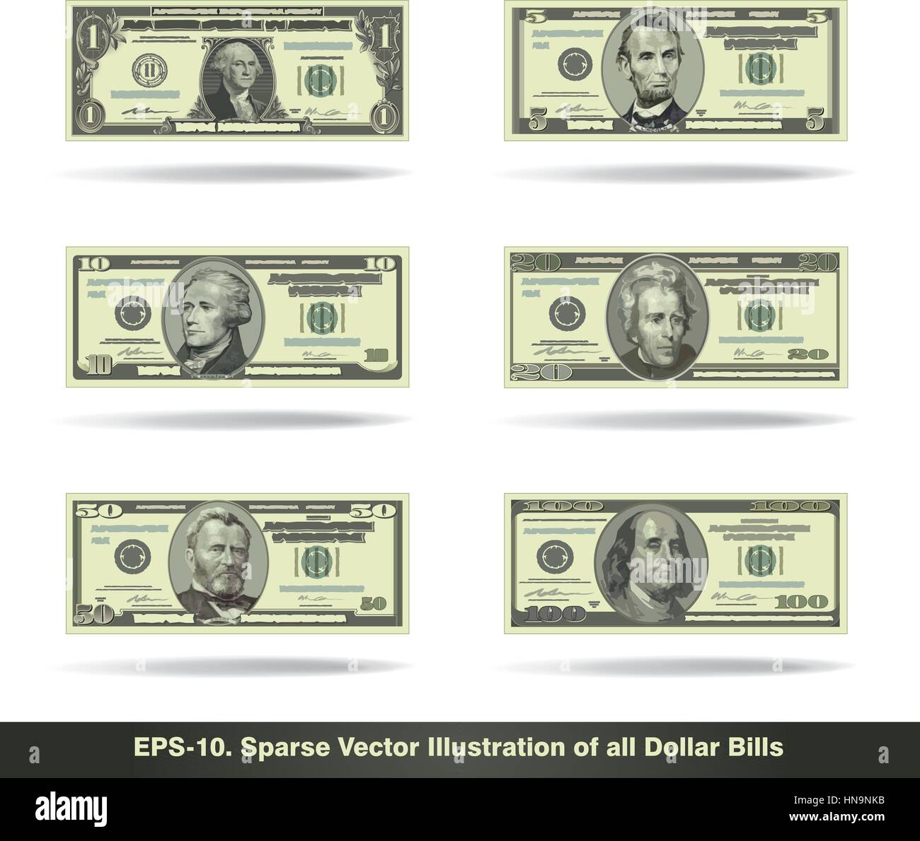 Sparse vector illustration of all dollar bills. EPS-10, all icons ...