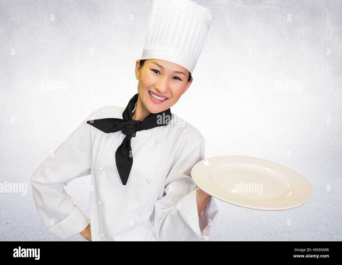 Digital composite of Chef with plate against white background Stock ...