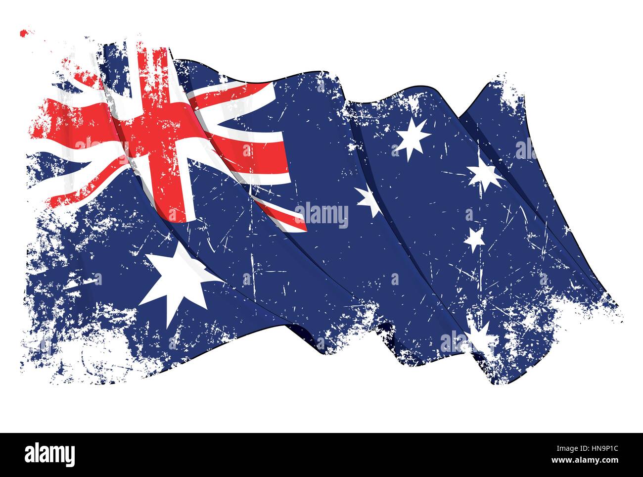 Grunge illustration of a waving Australian flag against white ...