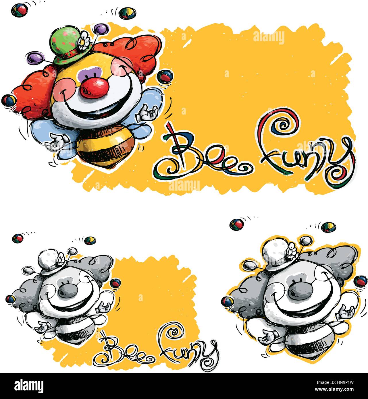 Cartoon illustration of a clown bee. All objects on layers, elements of ...