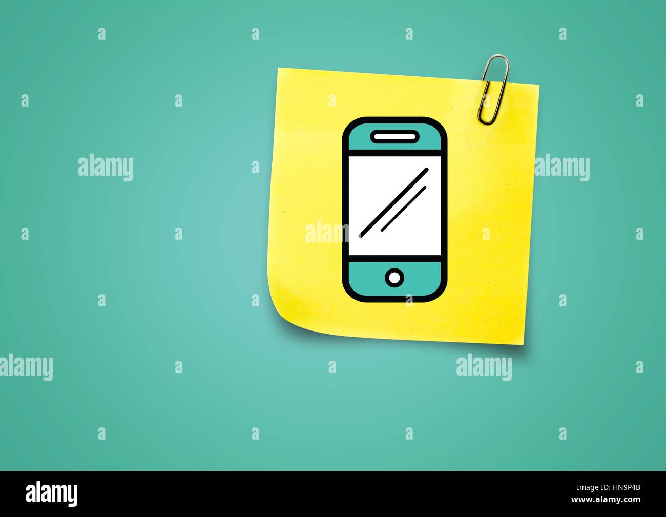 Digital composite of Sticky Note Phone Icon against blue background ...