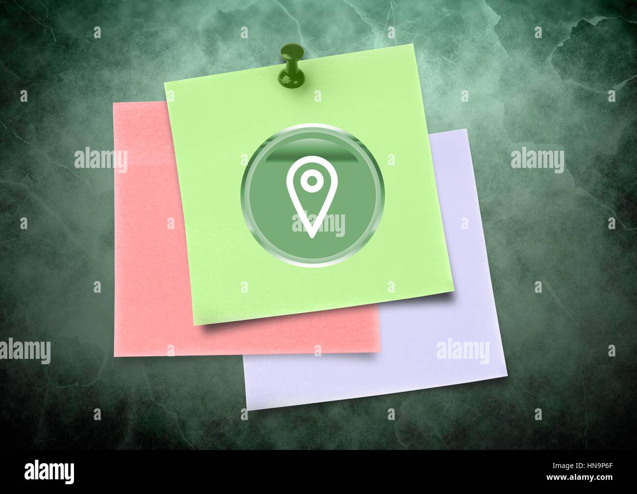 Digital composite of Sticky Note with location icon against green ...
