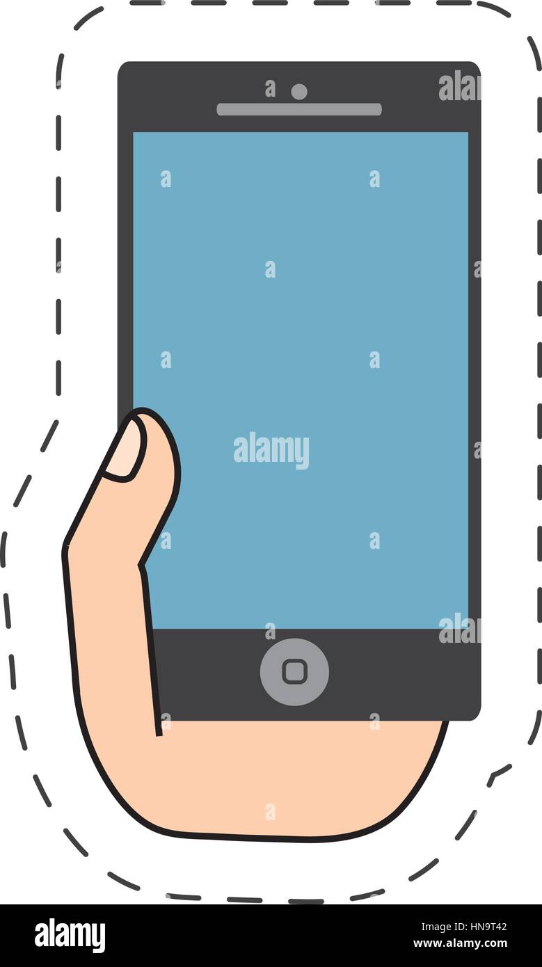 hand holding smartphone-cut line Stock Vector Image & Art - Alamy