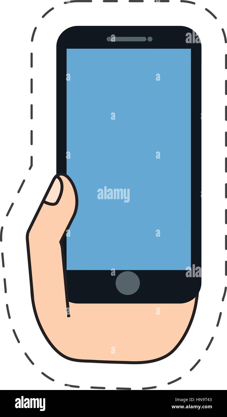 hand holding smartphone communication -cut line Stock Vector Image ...