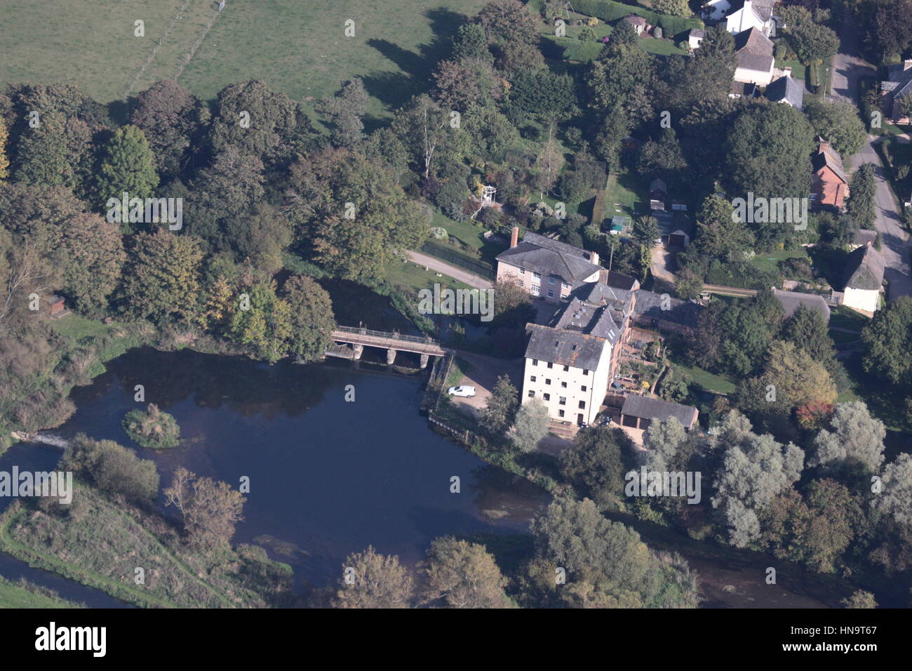Aerial view of Bickton Mill on the River Avon Fordingbridge New Forest ...
