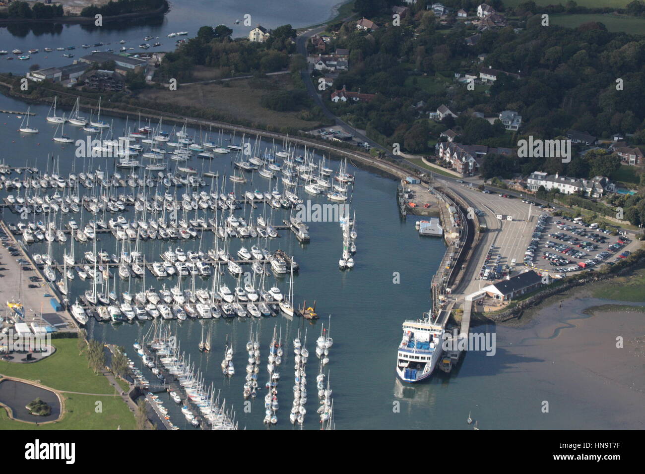 Aerial view of Lymington Harbour Lymington and Isle Wight Ferry ...