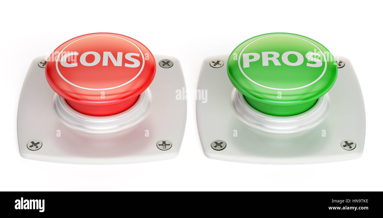 cons and pros push button, 3D rendering isolated on white background ...
