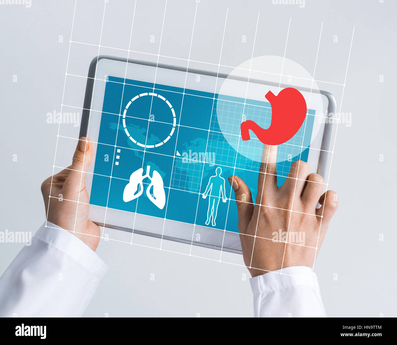 Tablet pc device with medicine interface screen in hands of doctor ...