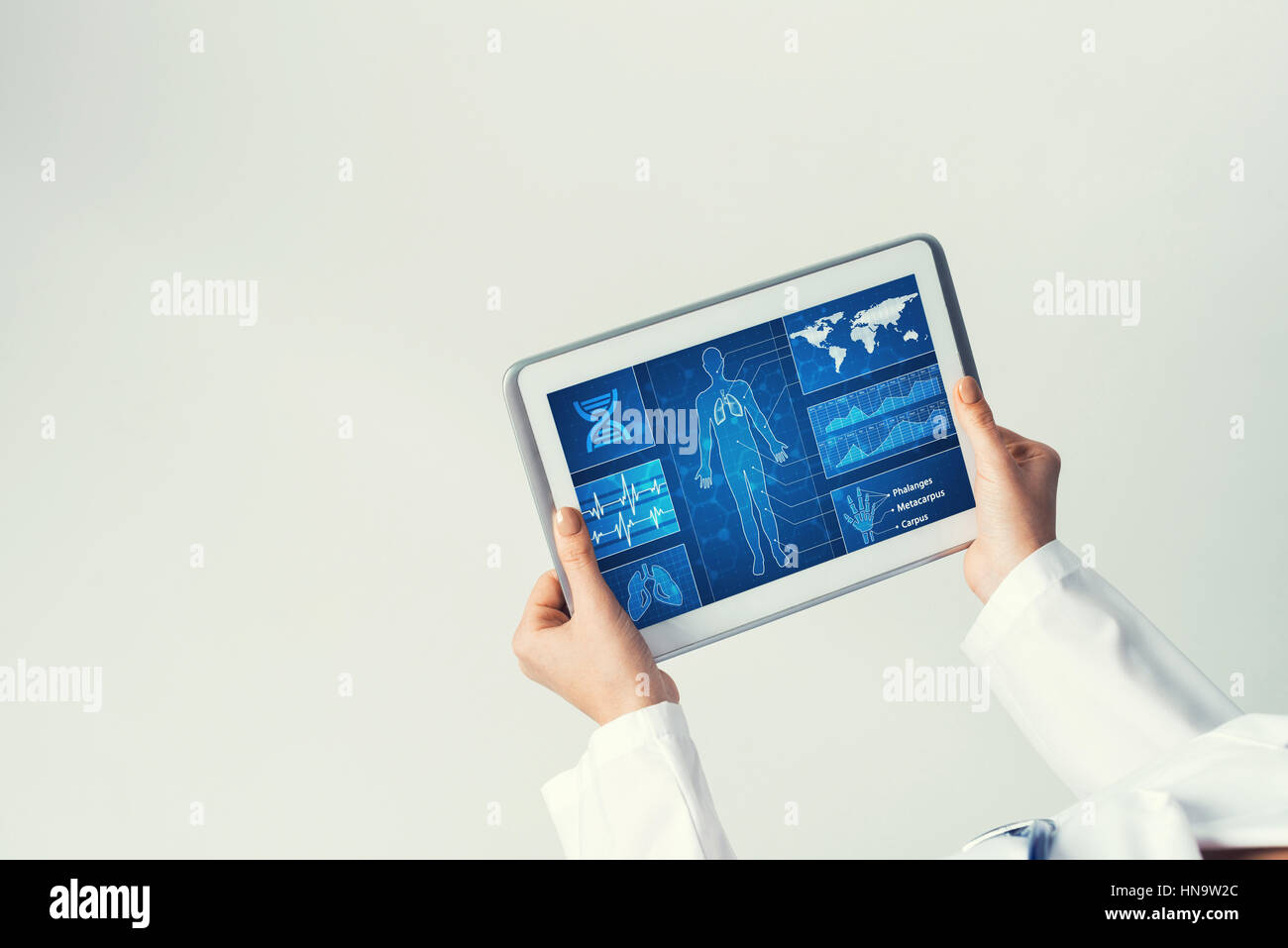 Tablet pc device with medicine interface screen in hands of doctor ...