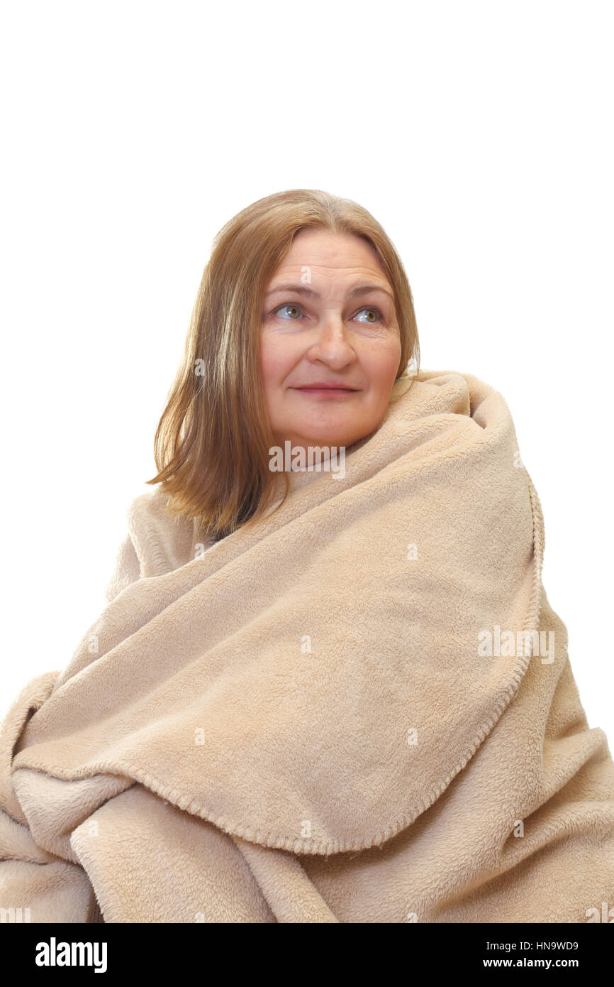 Beautiful aged woman waking up in her bed Stock Photo - Alamy