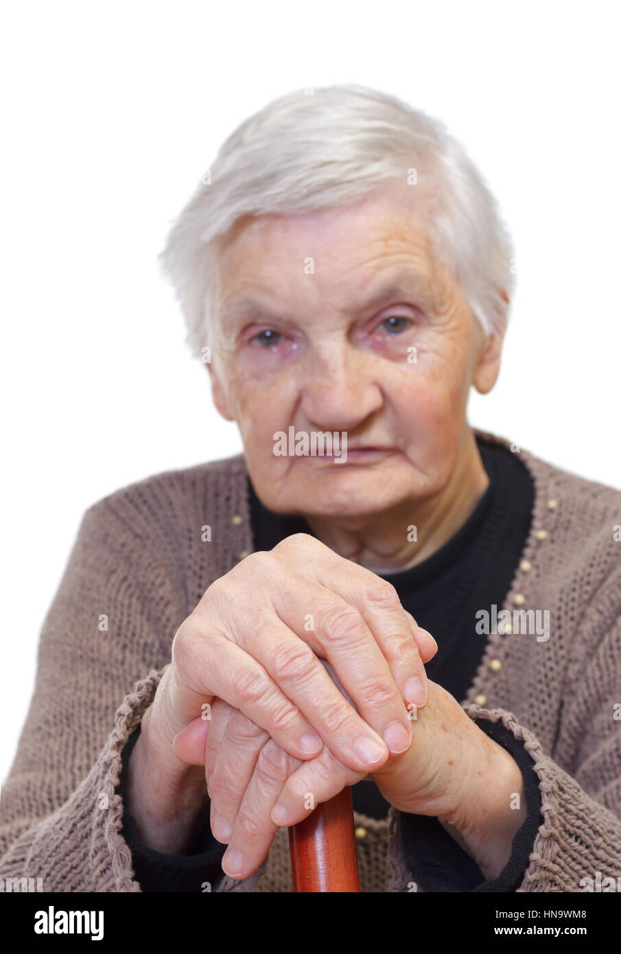Portrait of an elderly wrinkled woman on isolated background Stock ...