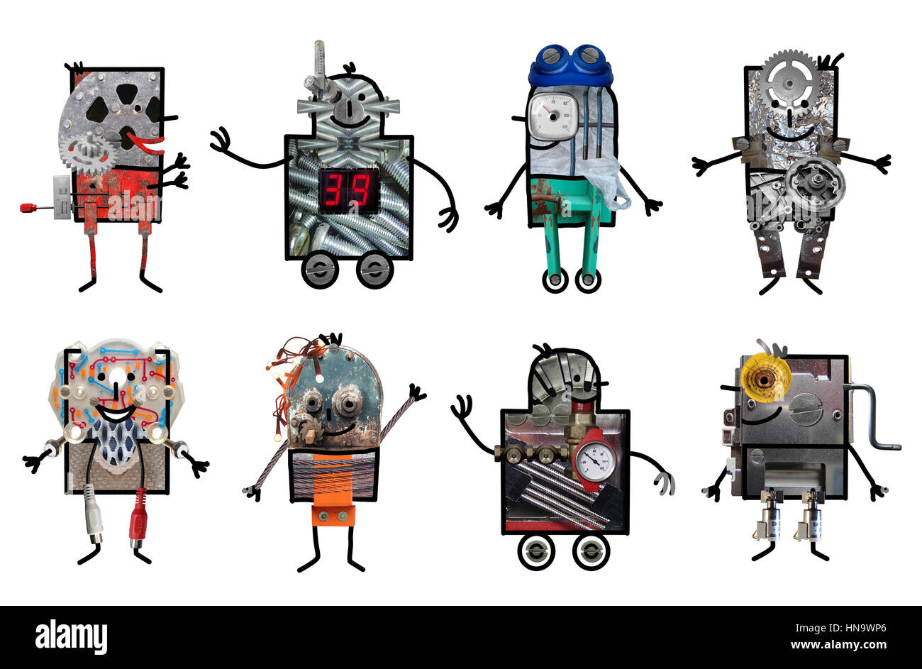 Cartoon robots - Eight characters Stock Photo - Alamy