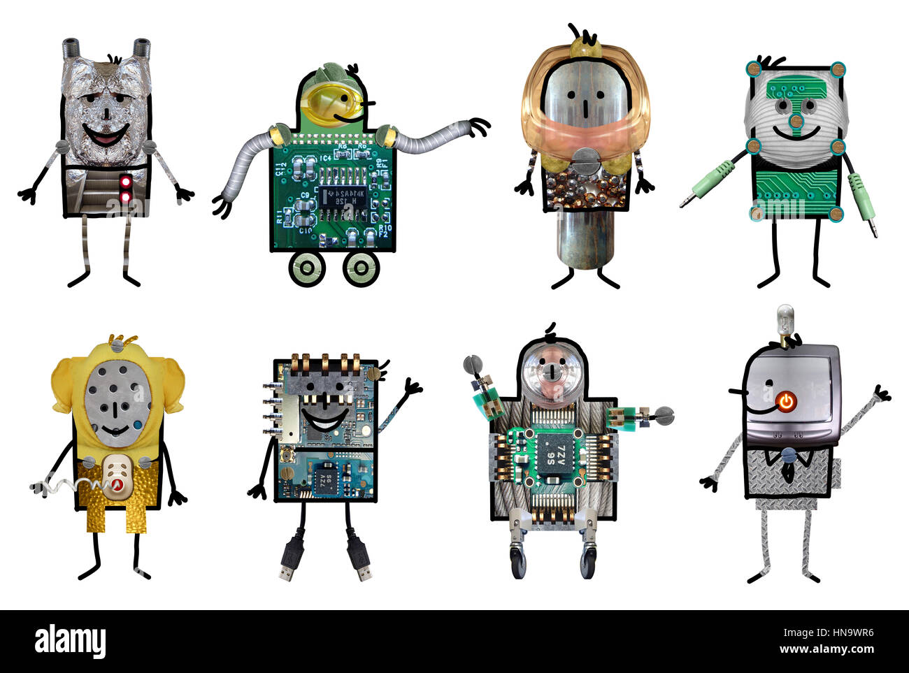 Cartoon robots - Eight characters Stock Photo - Alamy