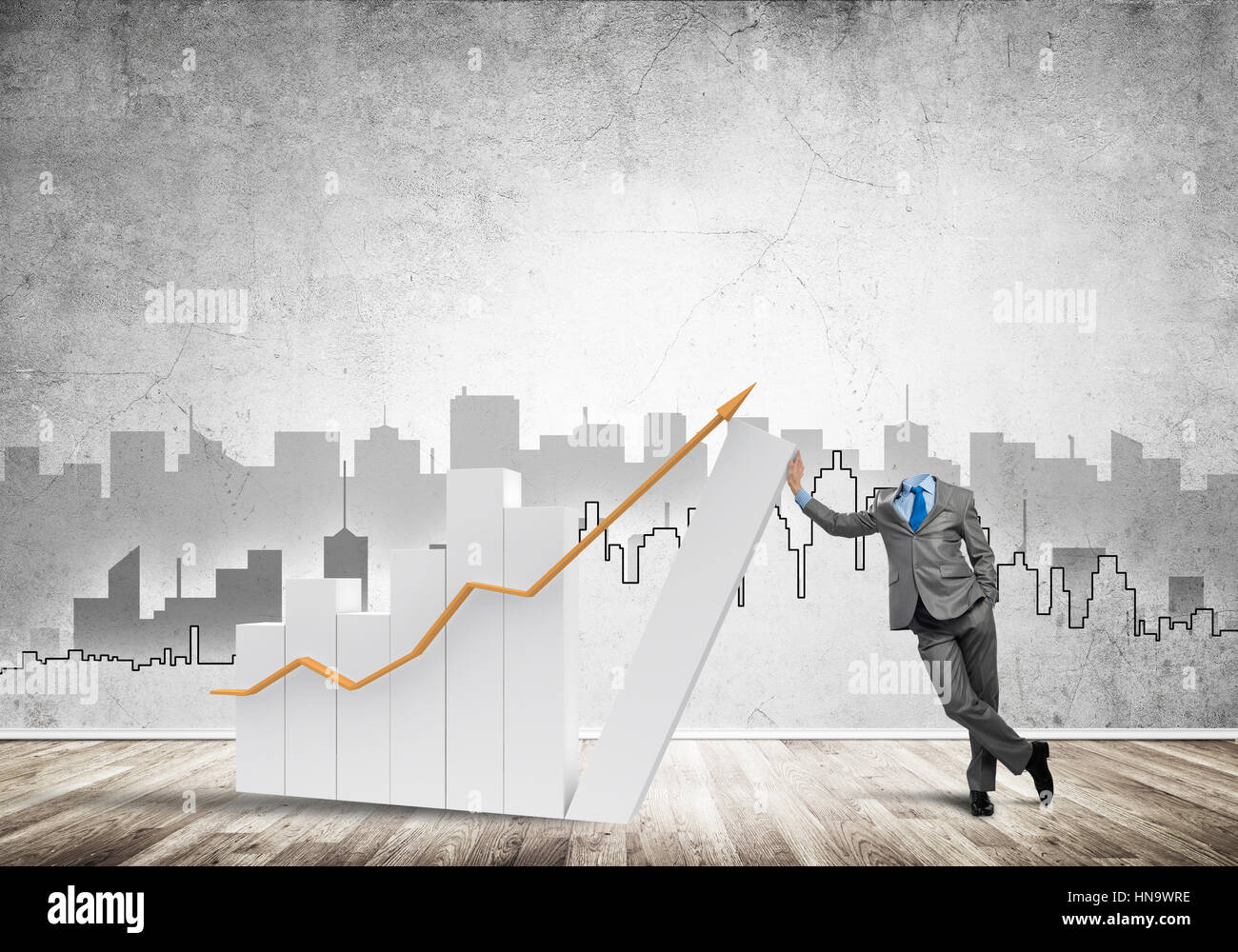 Headless businessman leaning on growing bar graph Stock Photo - Alamy