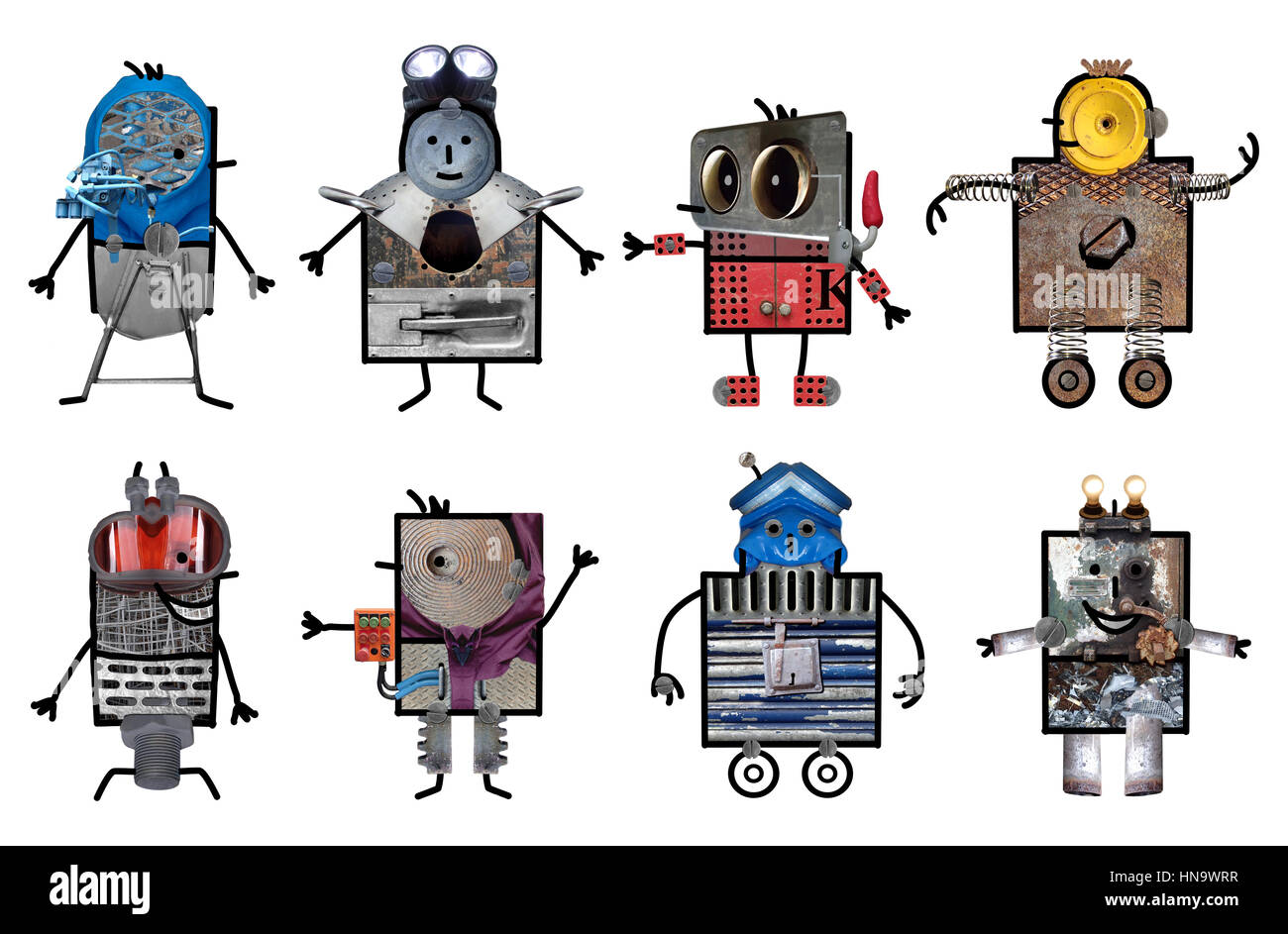 Cartoon robots - Eight characters Stock Photo - Alamy