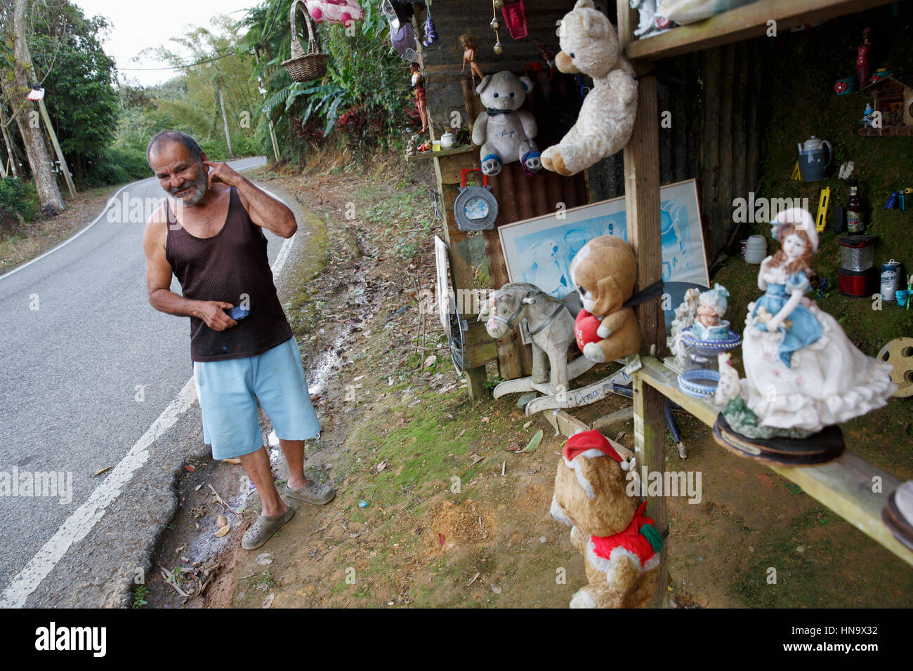Man selling items by the roadside, central highlands, Puerto Rico Stock ...