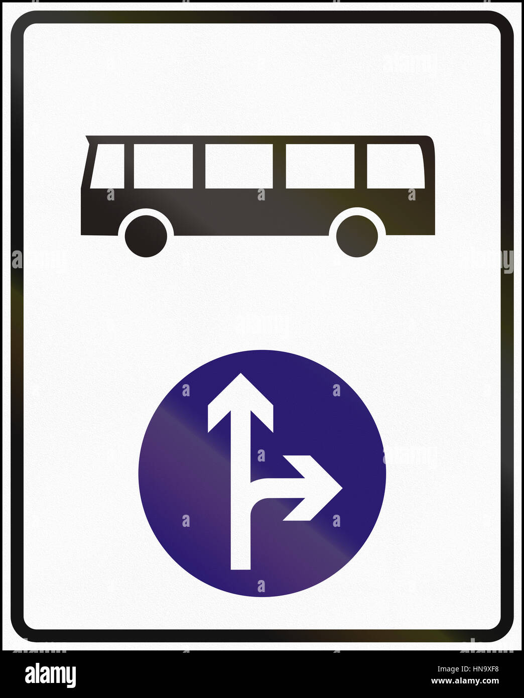 Road sign used in Hungary - Buses continue straight or right ahead ...