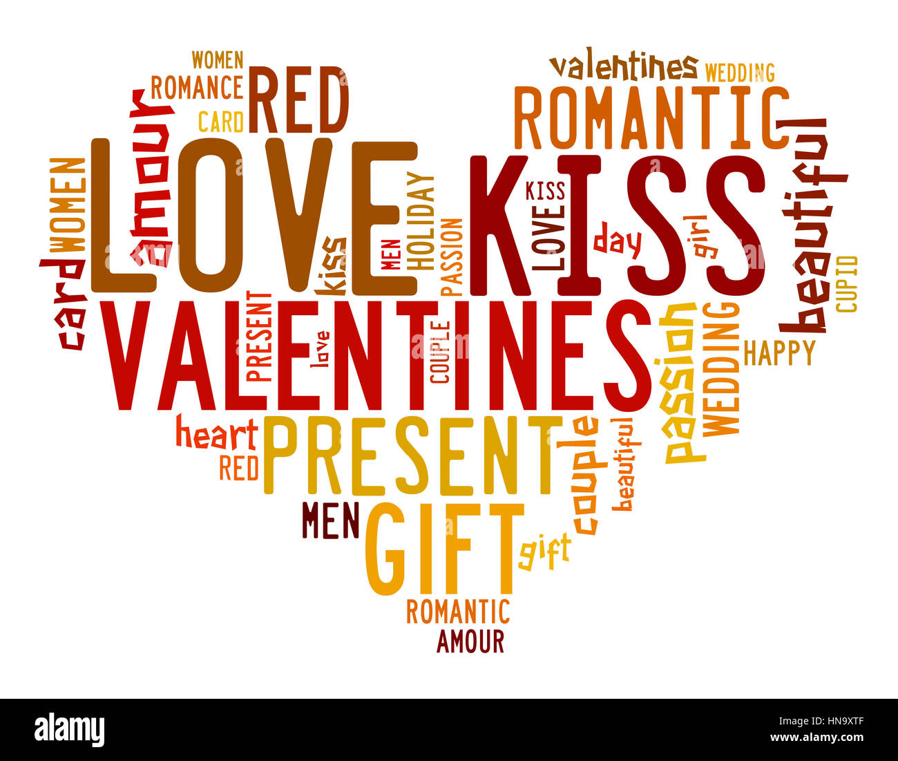 Valentines day, love and heart concept in word tag cloud on white ...