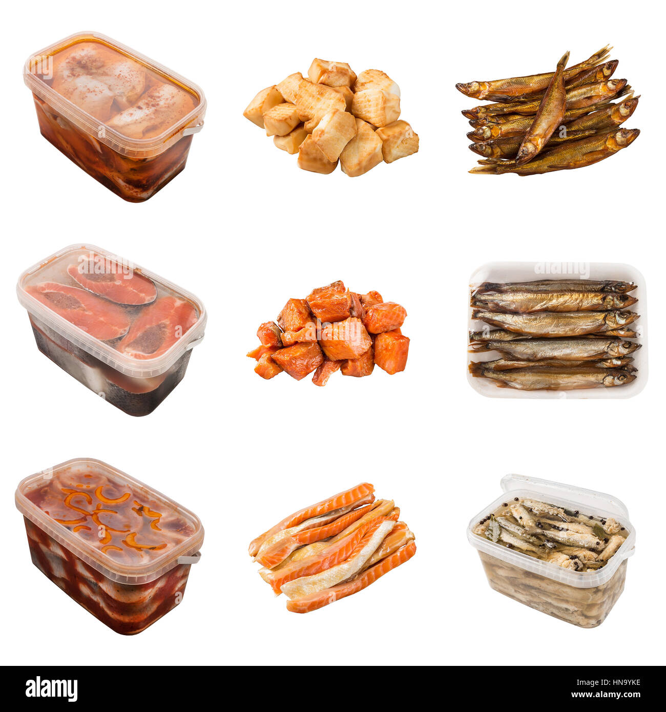 set of a different preserved fish. isolated on white backgound Stock ...